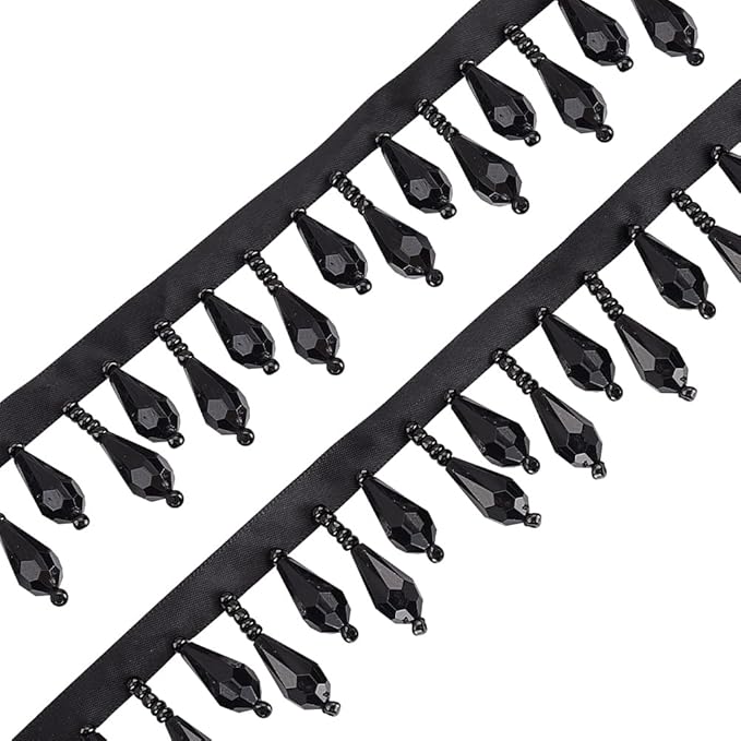 Amazon.com: OLYCRAFT 3 Yards Black Beaded Fringe Trim Decorative Beaded ...