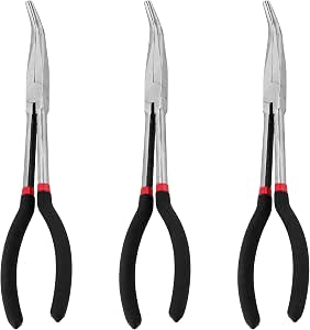 FUNSUEI 3 PCS 11 Inch 45 Degree Long Needle Nose Pliers, Curved Needle ...