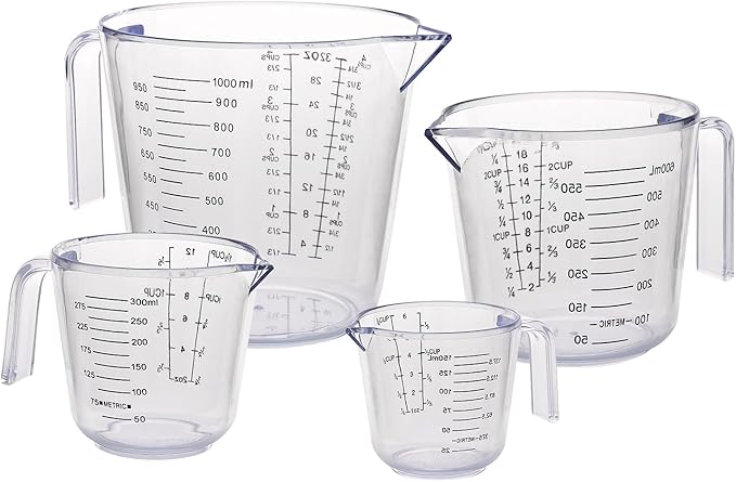 Gucass 4 Stück Messbecher Set, Kunststoff Mit Griff und Skala, 150/300 ...