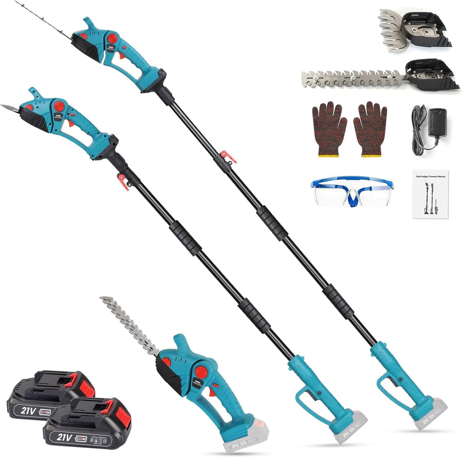 Amazon.com : 2-in-1 Cordless Pole Hedge Trimmer, 21V Brushless Electric ...