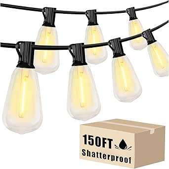 DAYBETTER 150FT Outdoor String Lights Waterproof 75 pcs Warm White LED ...