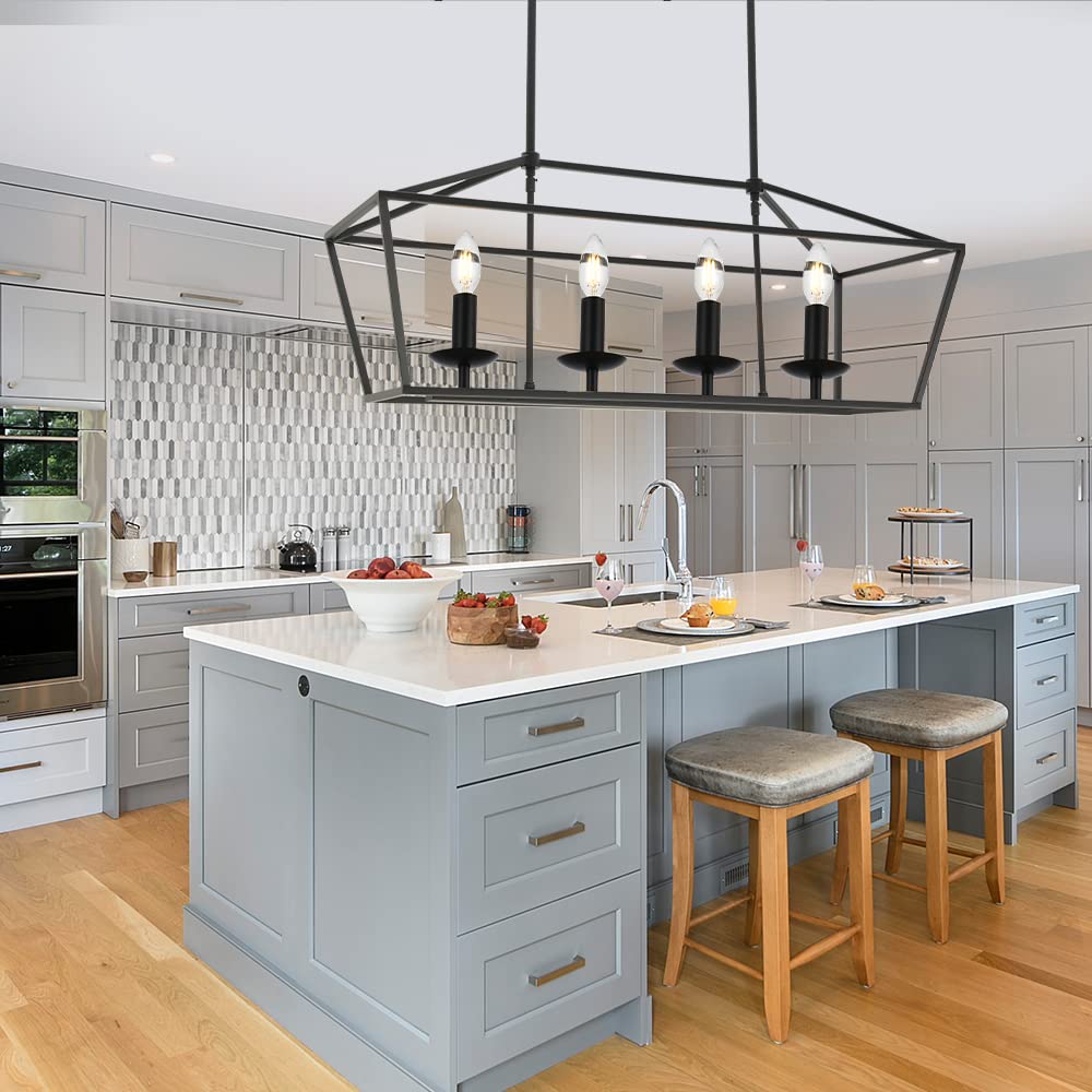 BONLICHT 4-Light Rustic Linear Chandelier, Height Adjustable Farmhouse ...