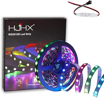 HJHX Ws2812b Led Strip, 16.4ft 300LEDs Ws2812 Individually Addressable ...