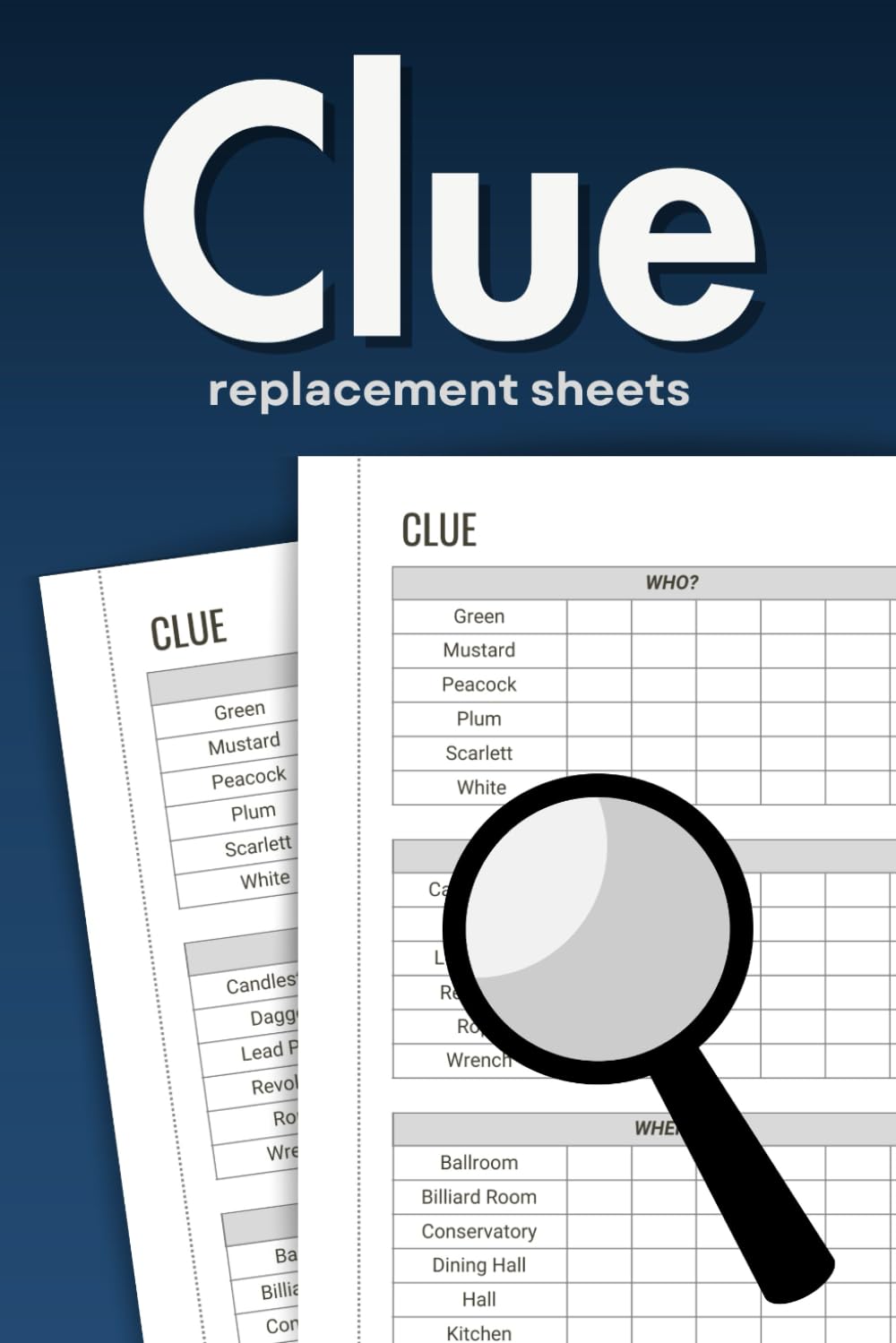 Clue Score Sheets: Replacement Cards for CLUE Board Game: Books, Black ...