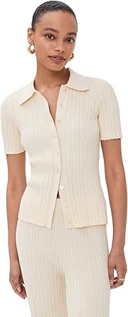 LE BOP Women's Ribbed Button Up at Amazon Women’s Clothing store