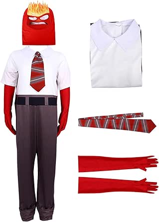 Anger Costume Halloween Outfit Cartoon Full Head Mask Jumpsuit Necktie ...