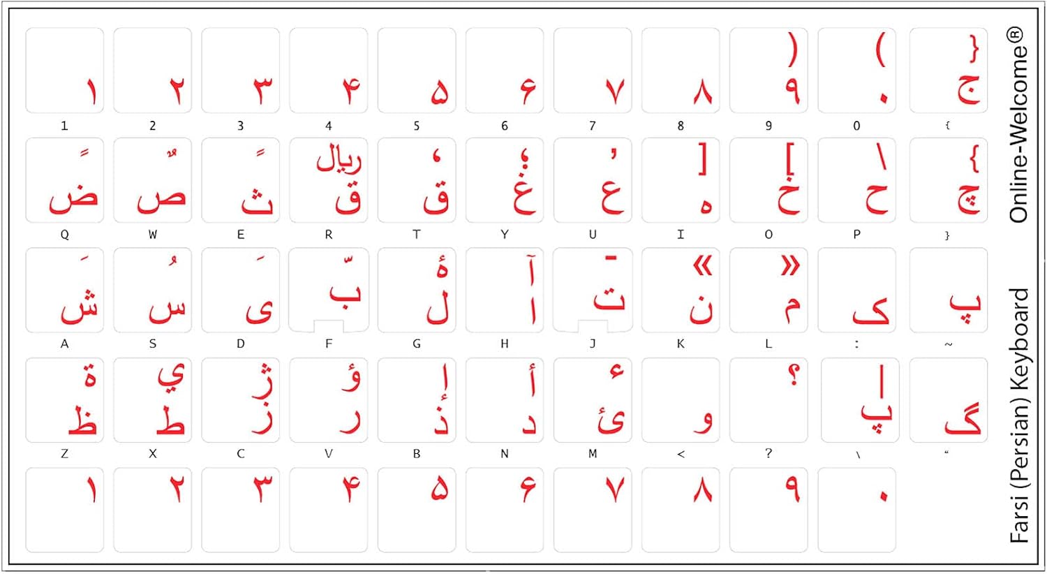 Amazon.com: Online-Welcome FARSI (Persian) with RED Letters Keyboard ...