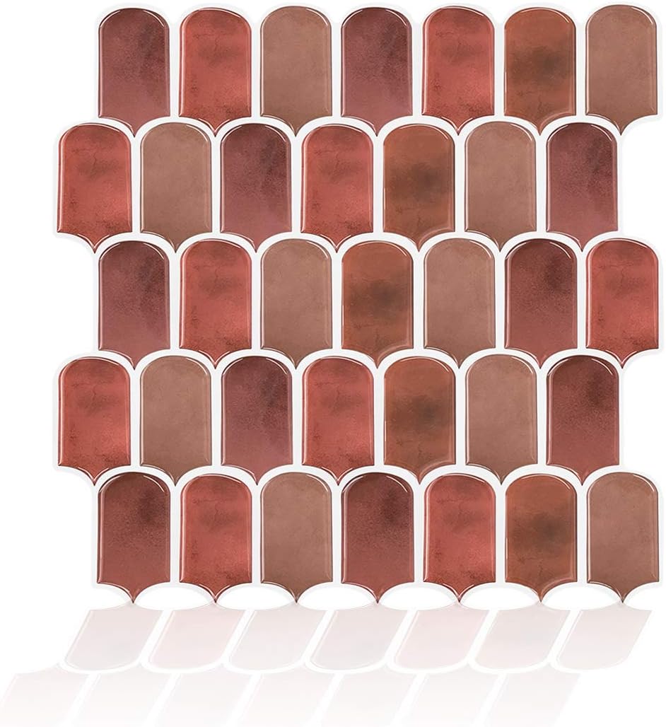 VIVID TREE 12"x12" Red Arabesque Peel and Stick Tile Paper Self ...