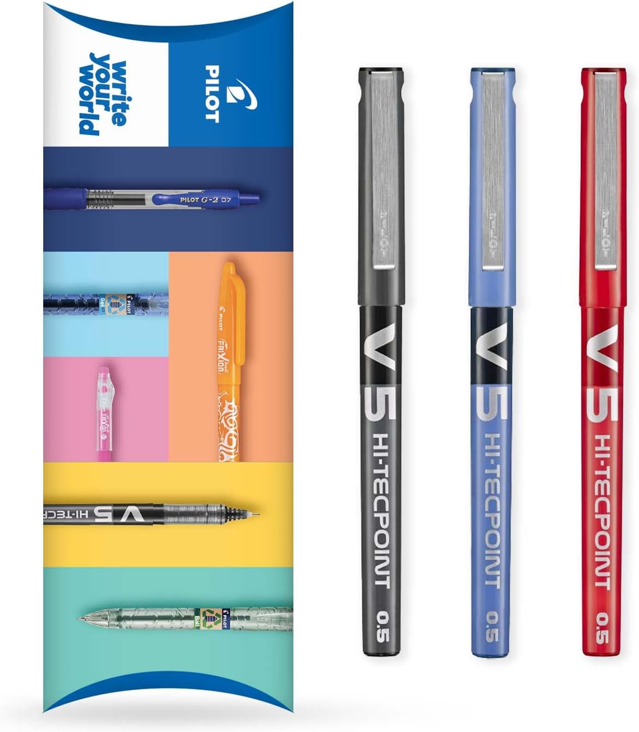 Pilot - Set of 4 V5 Liquid Ink Rollerball 0.5mm - Black - Fine Tip ...