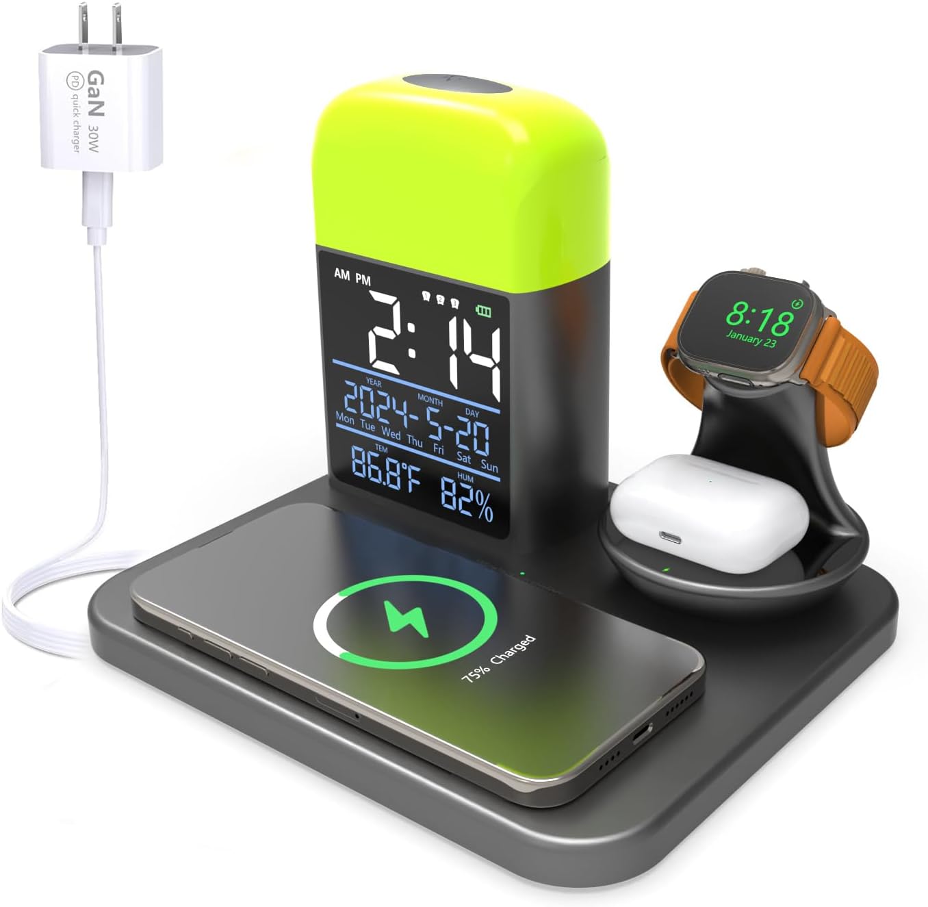 Amazon.com: YORTOT Wireless Charging Station with Alarm Clock, 7 Night ...