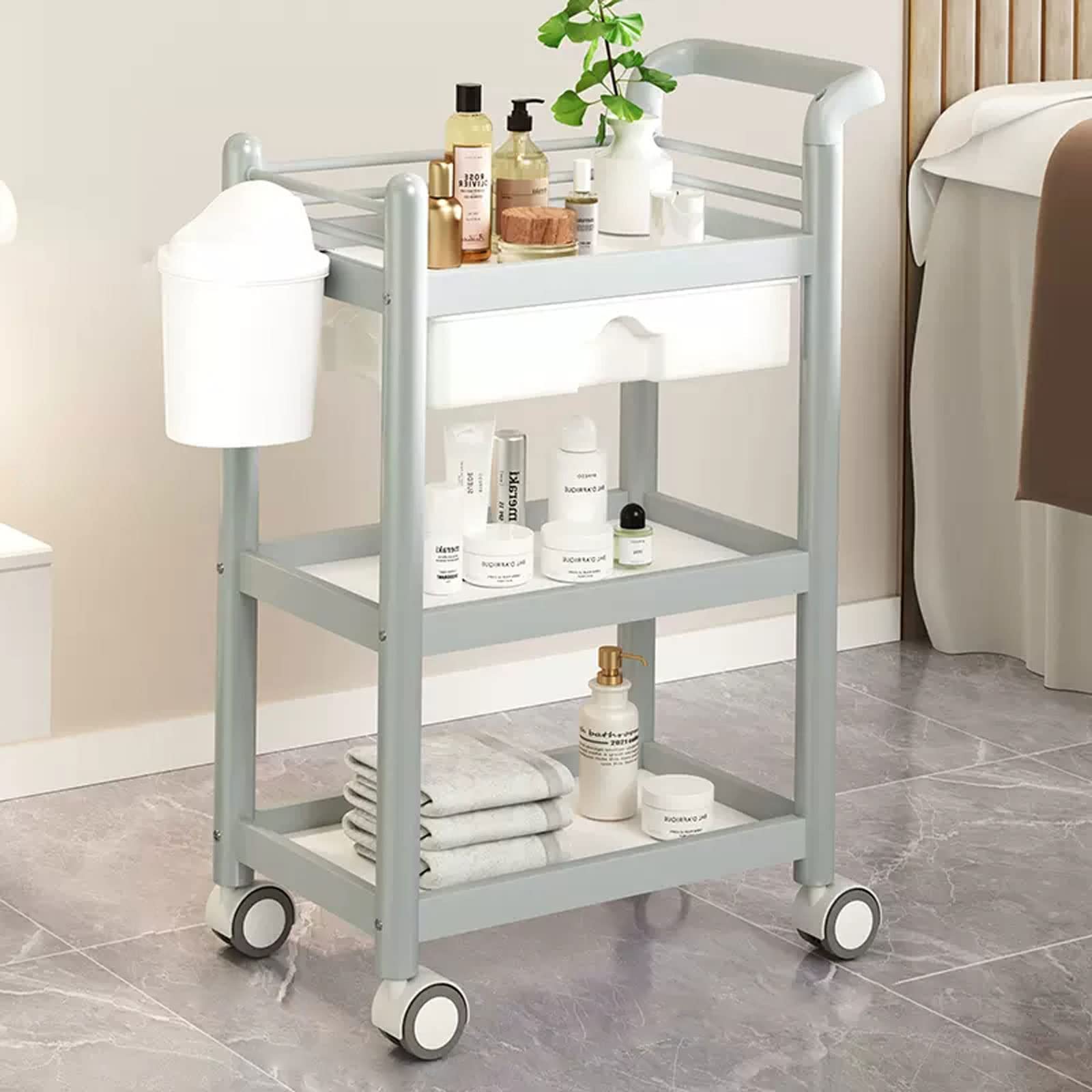 Amazon.com: TILFI 3 Tier Esthetician Cart with Drawers and Trash Can ...