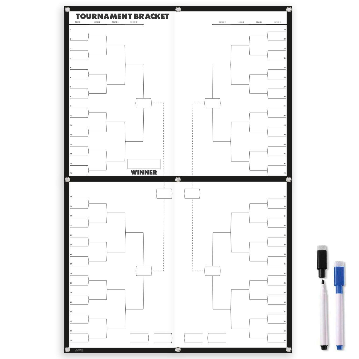 Reusable March Madness Bracket Poster - 64 Player Dry Erase Board ...