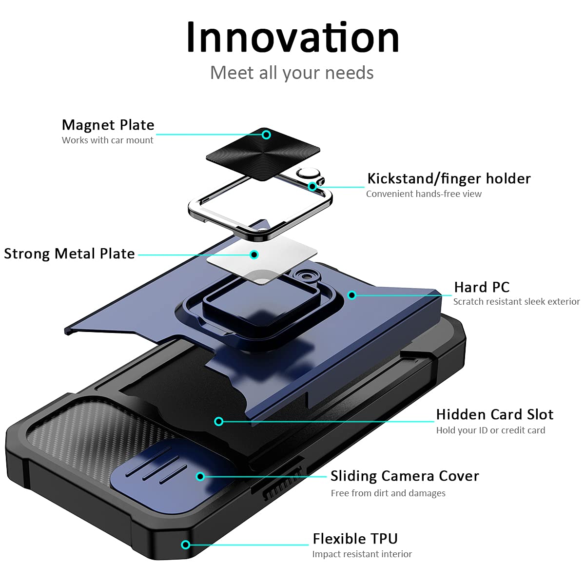 Nvollnoe for iPhone 12/12 Pro Case with Sliding Camera Cover and Card ...