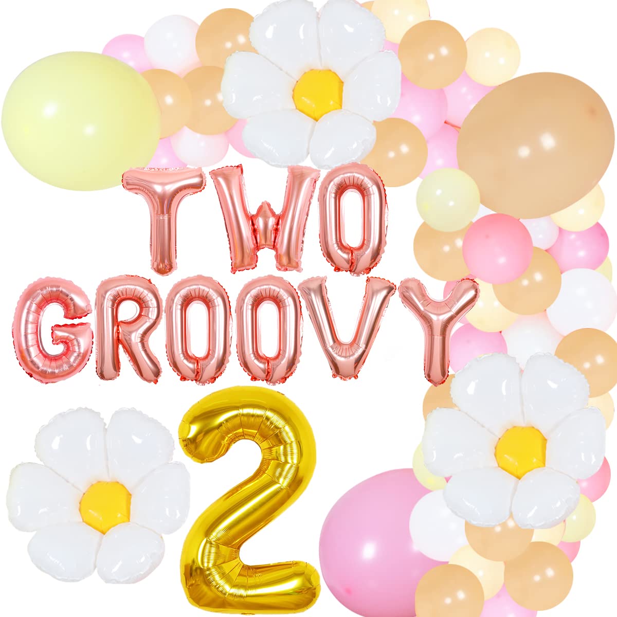 Two Groovy Daisy Party Decorations Balloon Garland Kit 2nd Birthday ...