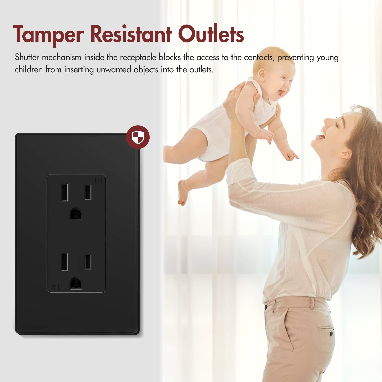 Snapklik.com : Decorator Electrical Wall Outlet Black, Tamper-Resistant ...