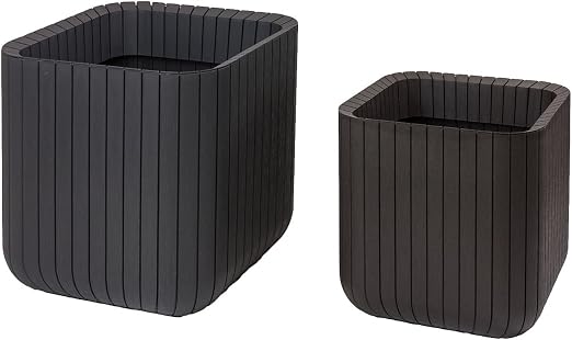 Keter Indoor/Outdoor Wood Style Effect Garden Planters, 2 Set Cube ...