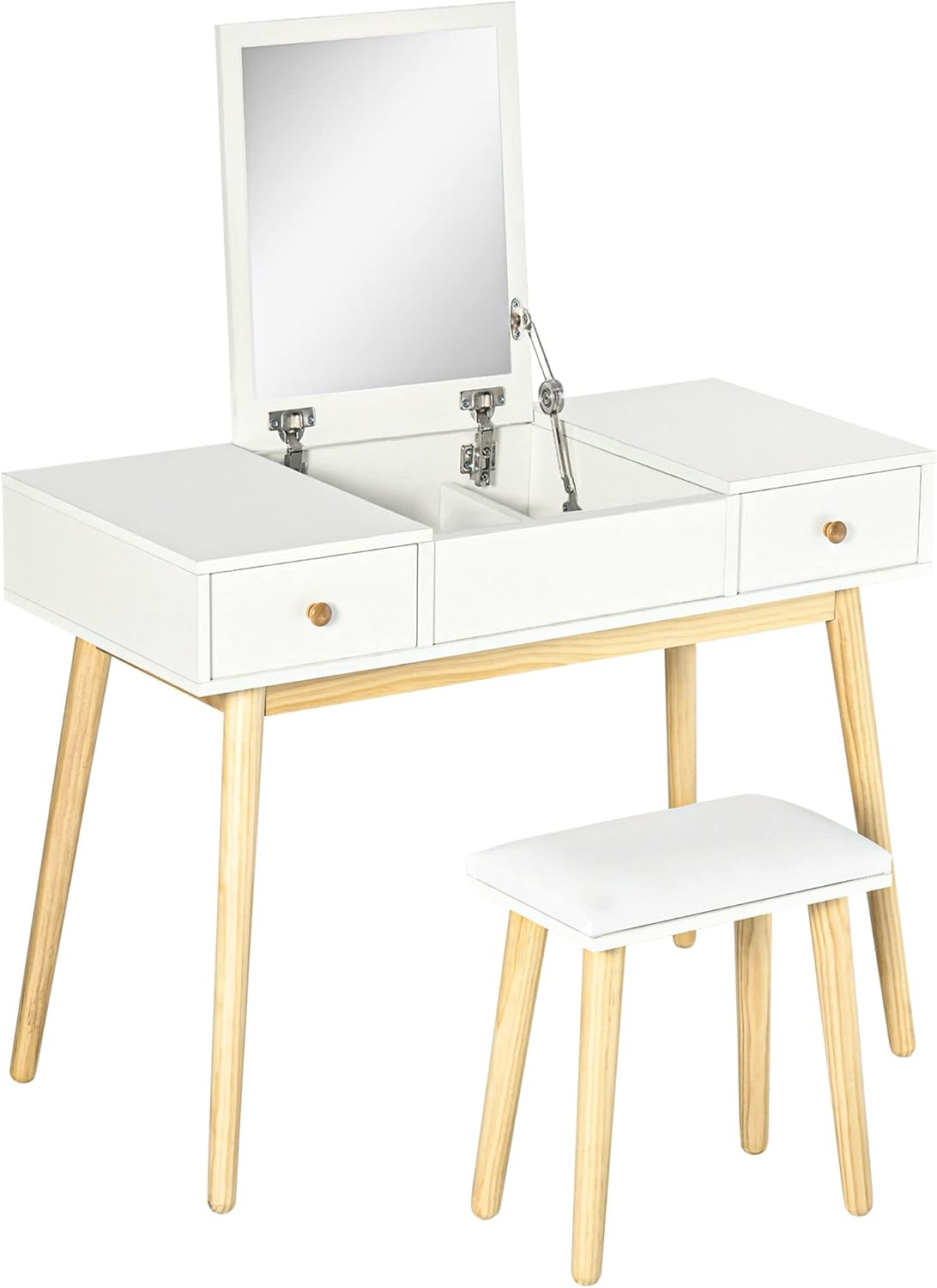 HOMCOM Dressing Table Set with Flip Top Mirror and Cushioned Stool ...