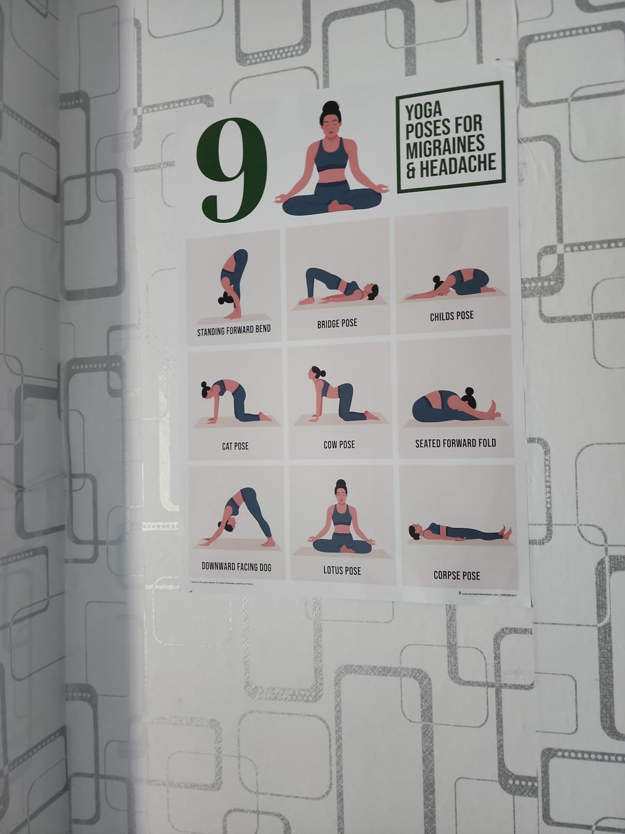 Anne Print Solutions® 9 yoga poses for migraine & headache chart Poster ...