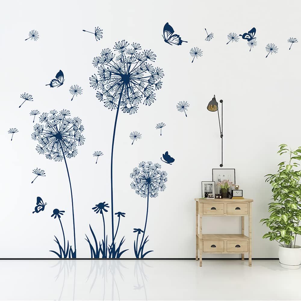 Amazon.com: decalmile Blue Dandelion Flower Wall Decals Blooming Floral ...