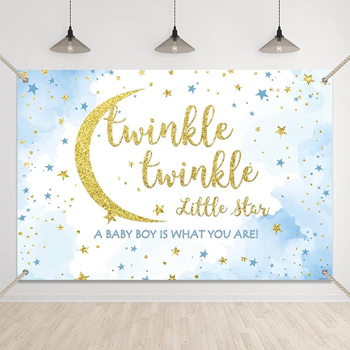 Buy Bellimas Blue and Gold le le Little Star Backdrop Boy Baby Shower ...