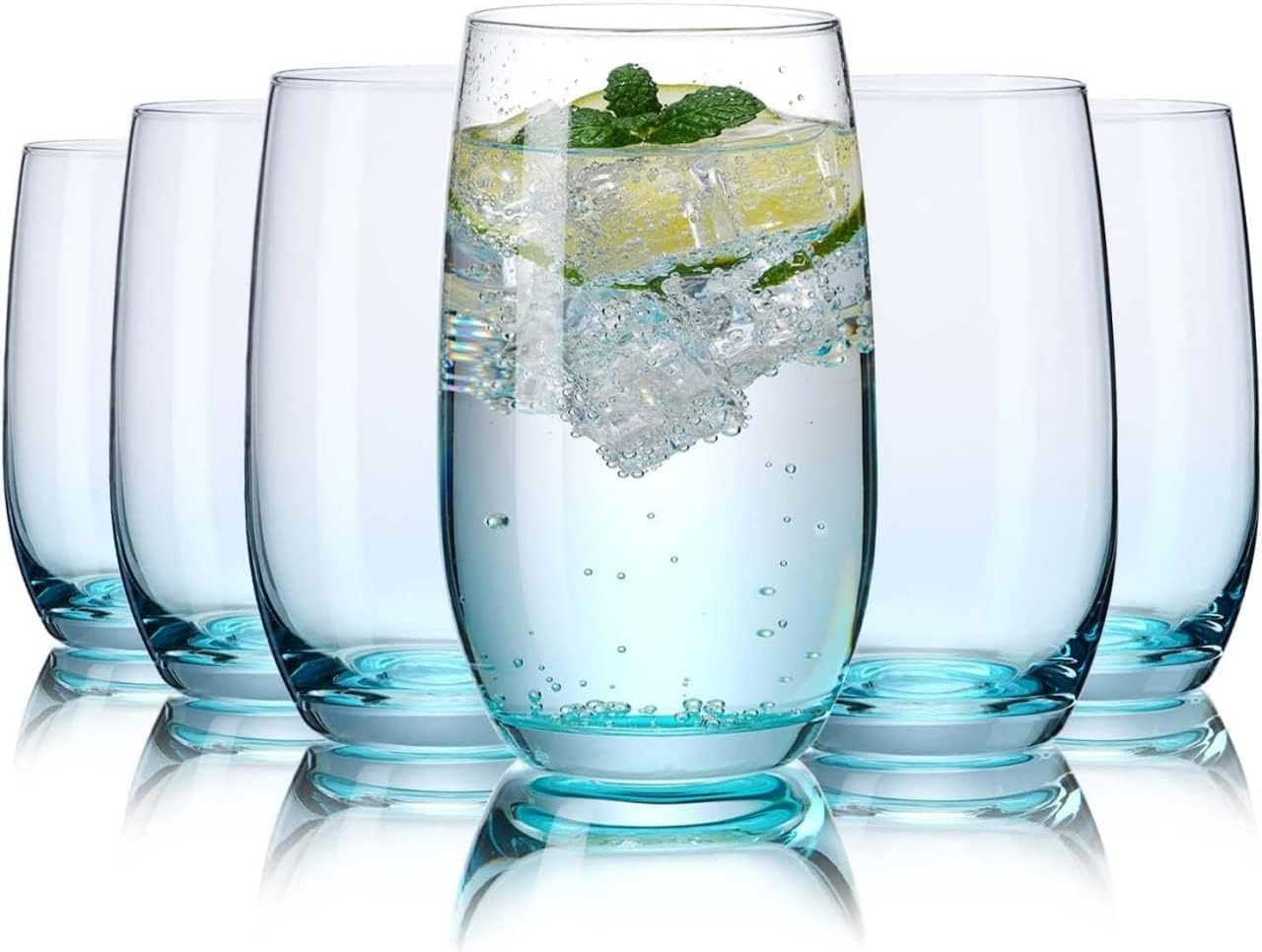 Buy BINZO Glass Water Juice Glasses, Luxury Blue Base Color Glasses ...