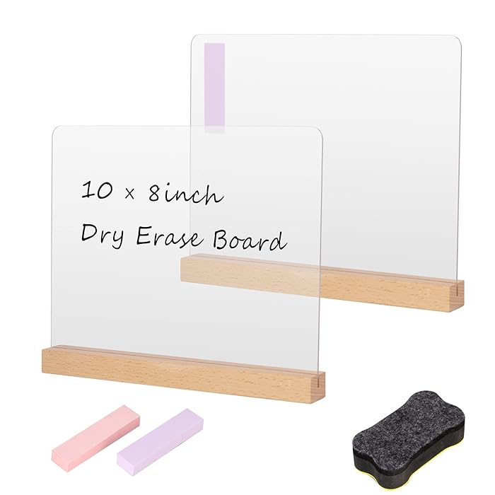 Buy 2 Set 8" x 10" Acrylic Dry Erase Board with Stand, 2 Reusable Small ...