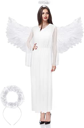 Amazon.com: Xaatren Halloween Angel Costume with Wings and Headband ...