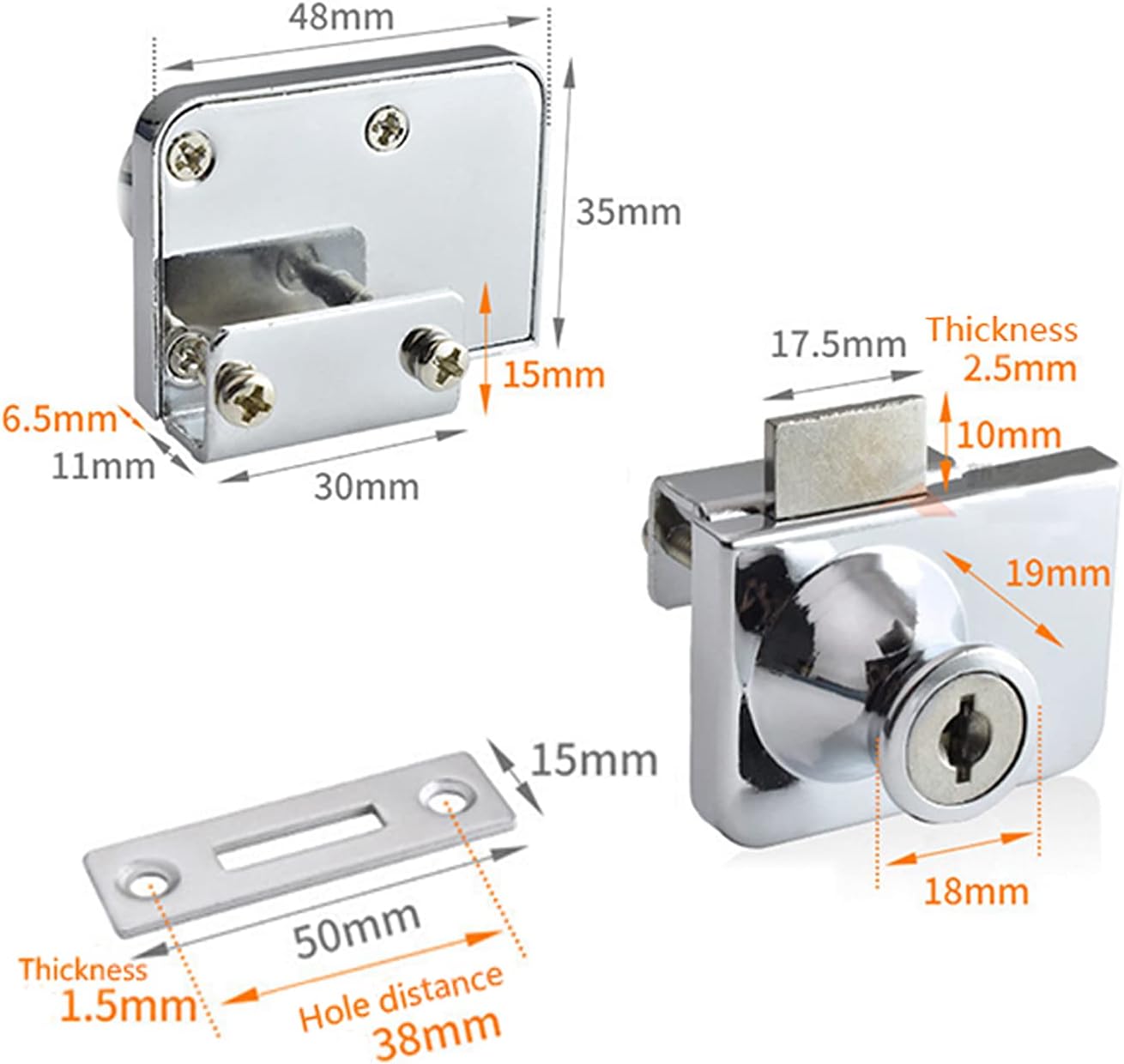 2 Pcs Glass Cabinet Lock with Keys,Glass Door Display Cabinet,Display ...