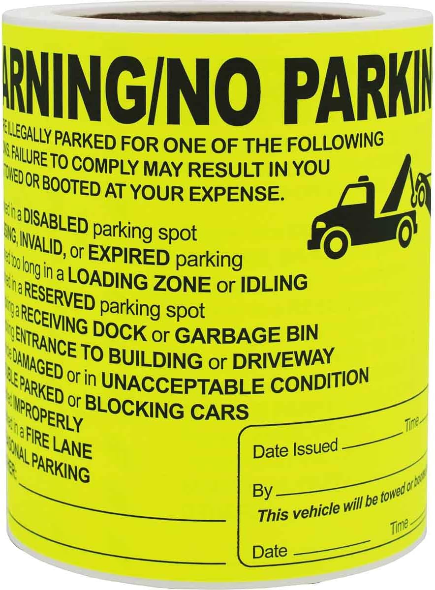 Amazon.com: Warning/No Parking Checklist Parking Violator Labels, 100 ...