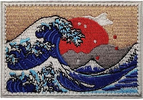Embroidered the Great Wave Off Kanagawa Japan Patch Military Patches Badges Morale for Backpack ...