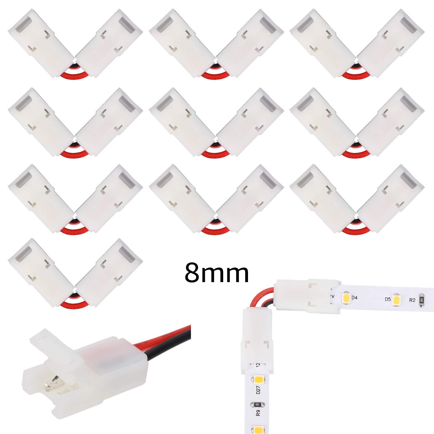Buy JAUHOFOGEI 10pcs 2 Pin 8mm L Shape Solderless LED Strip Light ...