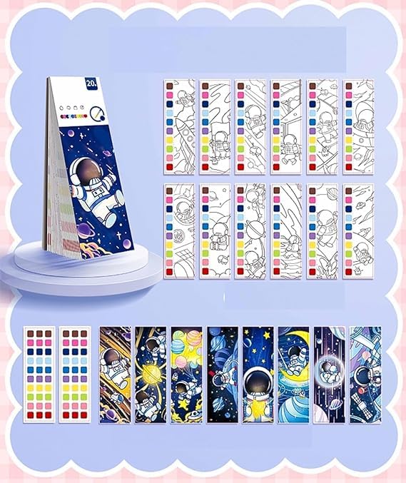 RAYSA Space Theme 20 Sheets Watercolor Coloring Book – 2 in 1 Painting ...