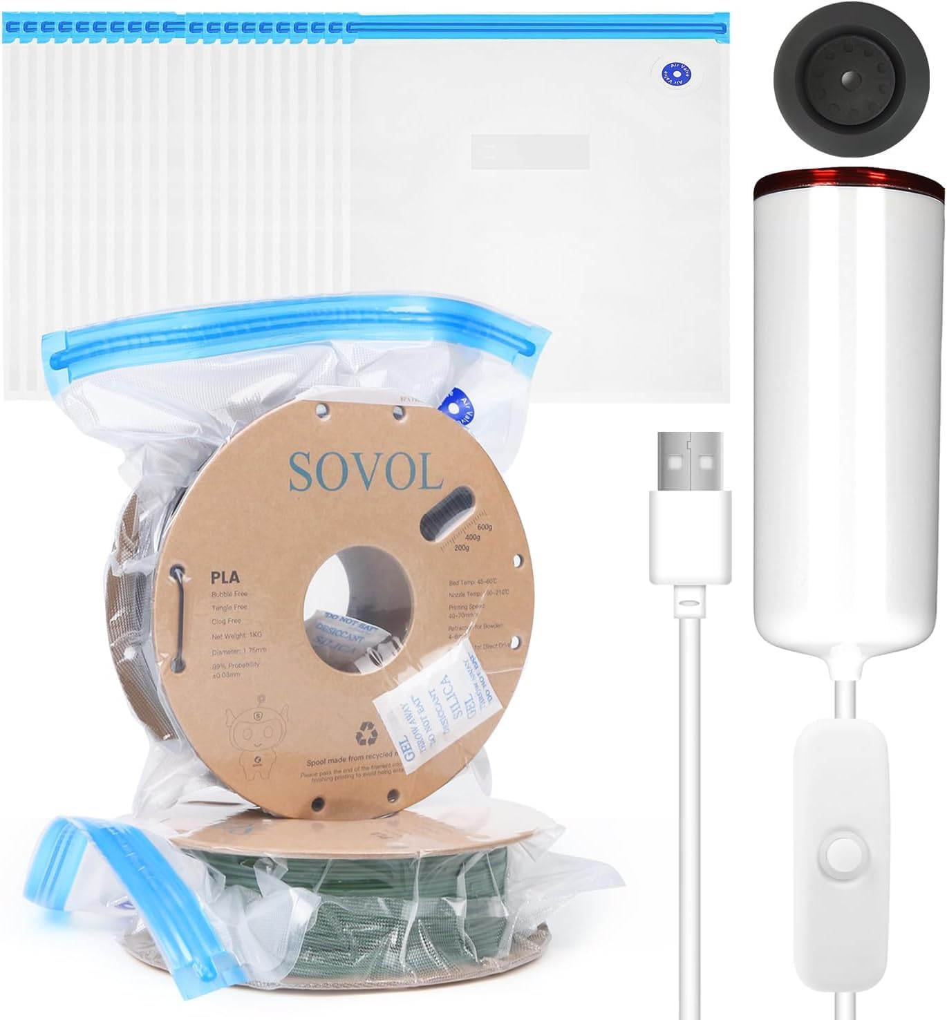 Sovol Filament Storage Bags, 20 Bags with 1 USB Pump Vacuum Sealed Bags ...
