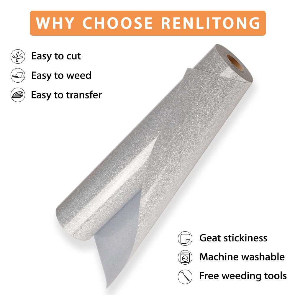 Snapklik.com : RENLITONG Silver Glitter HTV Heat Transfer Vinyl Rolls ...