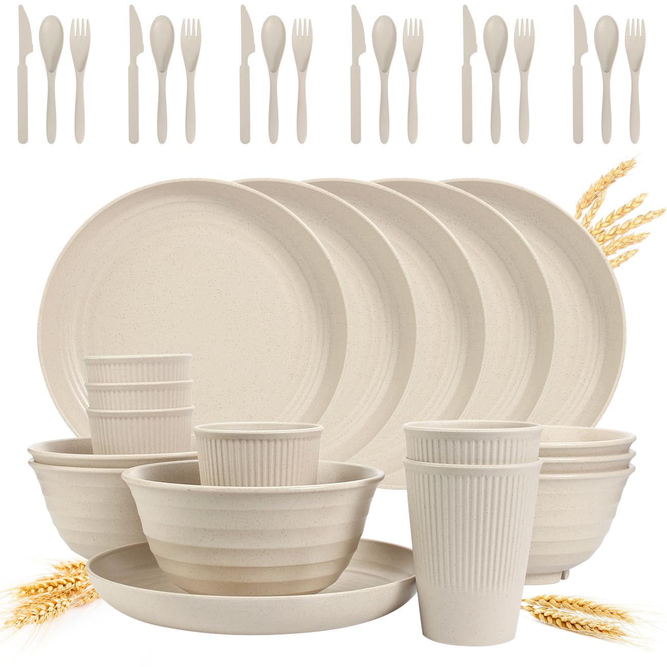 Eco-friendly Dinnerware 40-Piece Wheat Straw Dinnerware Set ...