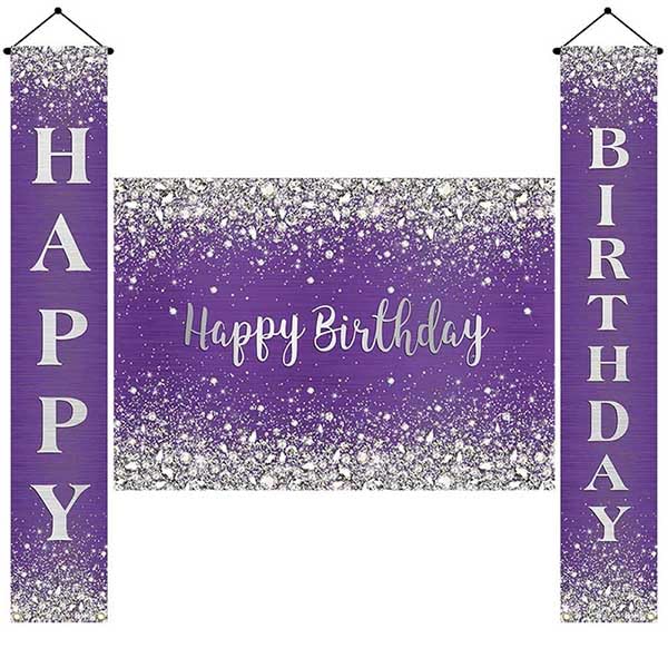 Amazon.com: Aperturee Glitter Purple Diamonds Happy Birthday Backdrop & Proch Banner Shinning ...