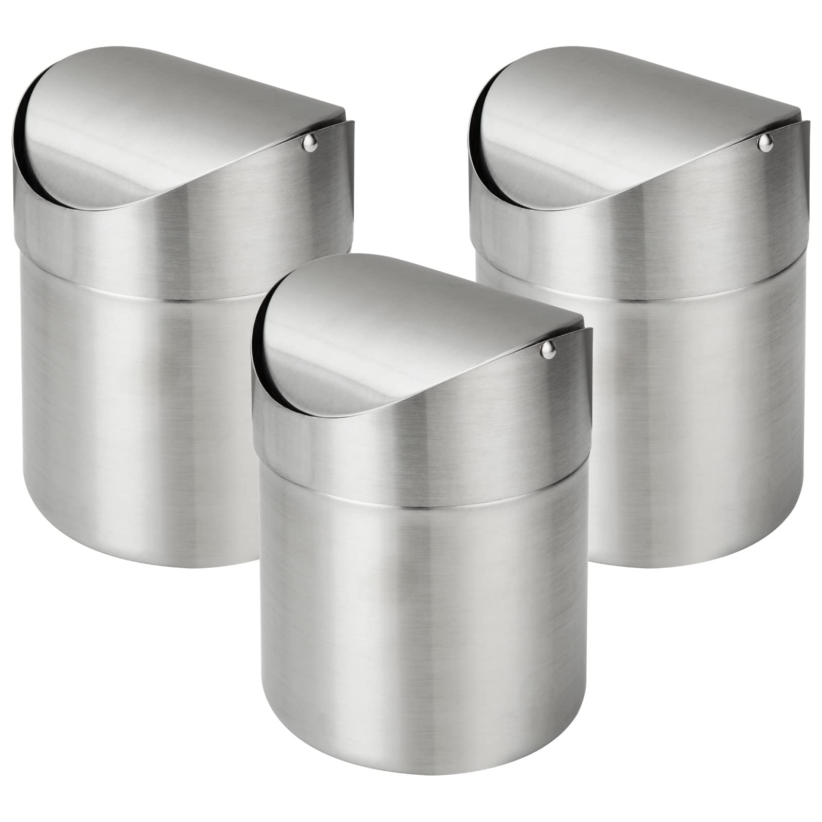 MIVIDE 3 Pack 1.5L Mini Desktop Bin with Swing Lid, Stainless Steel ...