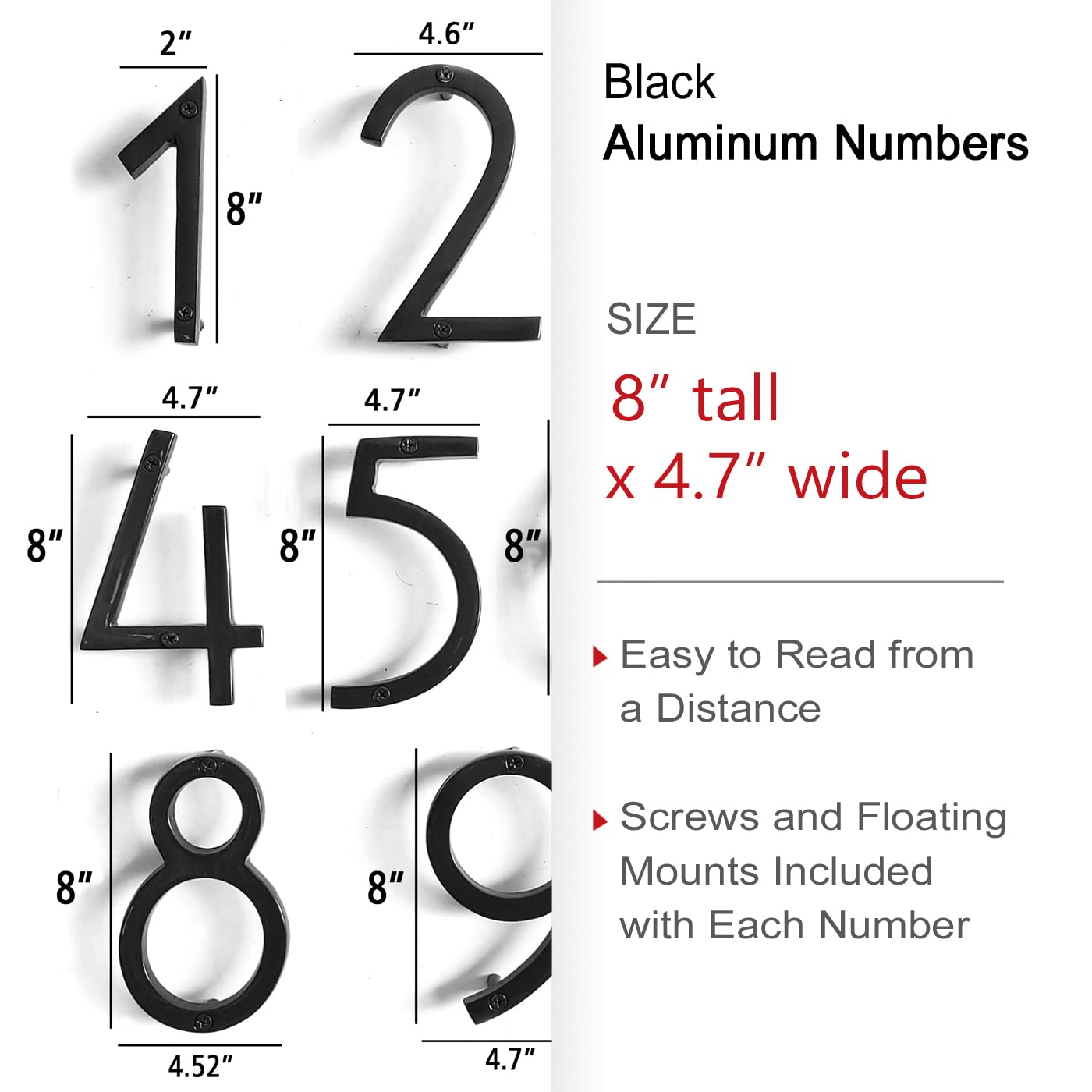 Snapklik.com : NACH Floating House Numbers, 8 Inch Aluminum Black House ...