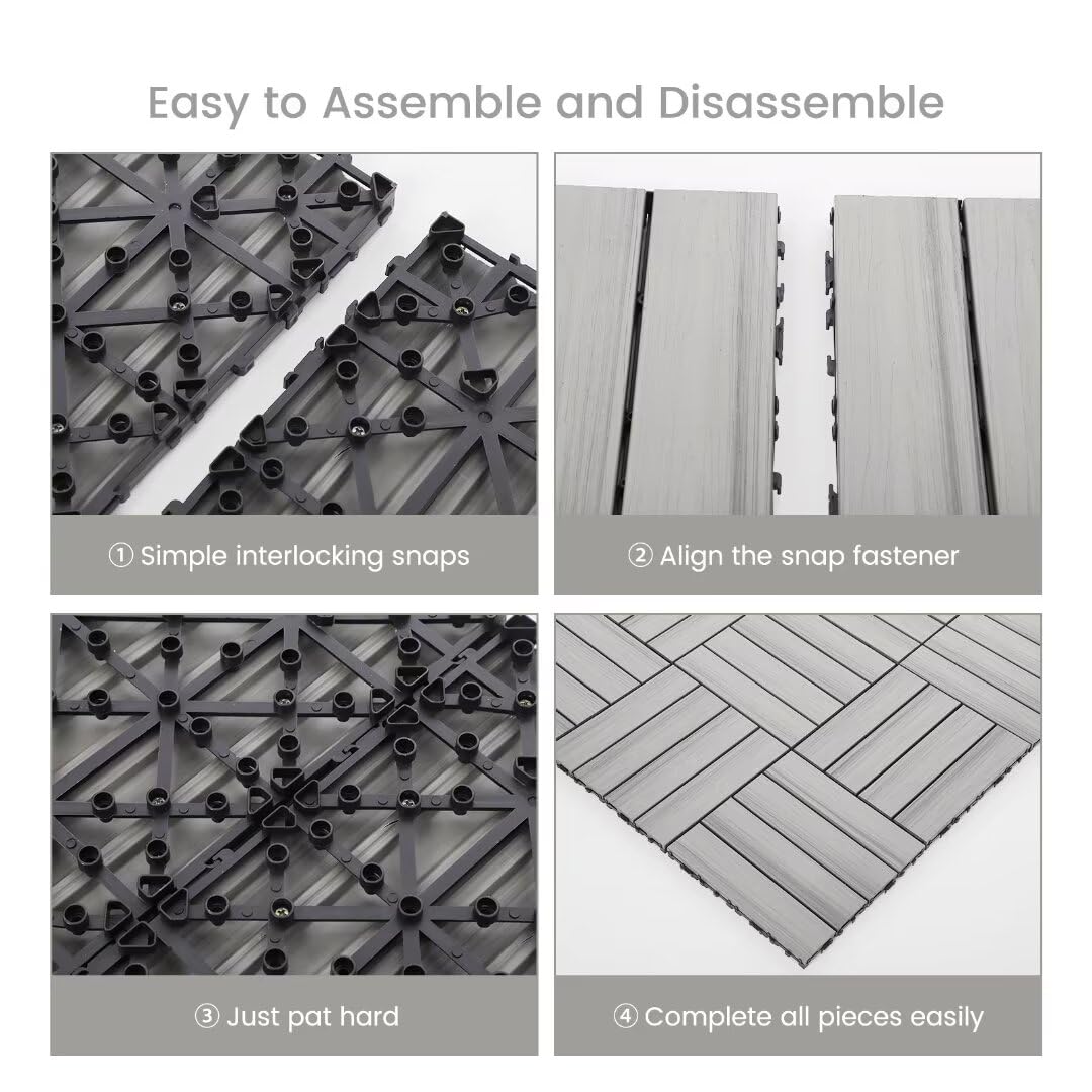 Snapklik.com : Wood Plastic Interlocking Deck Tiles 18 Pack,Co-Extruded ...