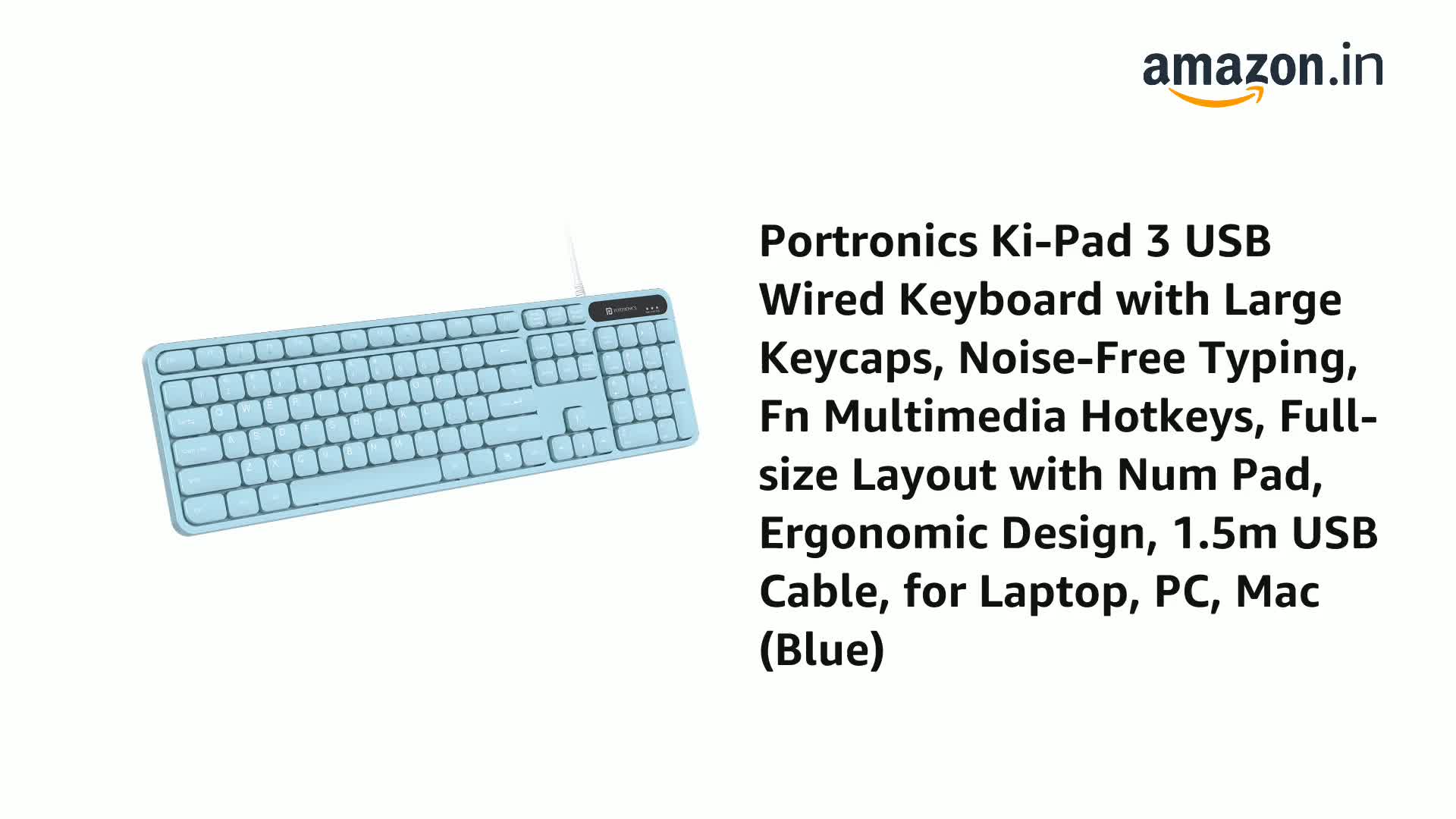 Watch Portronics Ki-Pad 3 USB Wired Keyboard with Large Keycaps, Noise ...