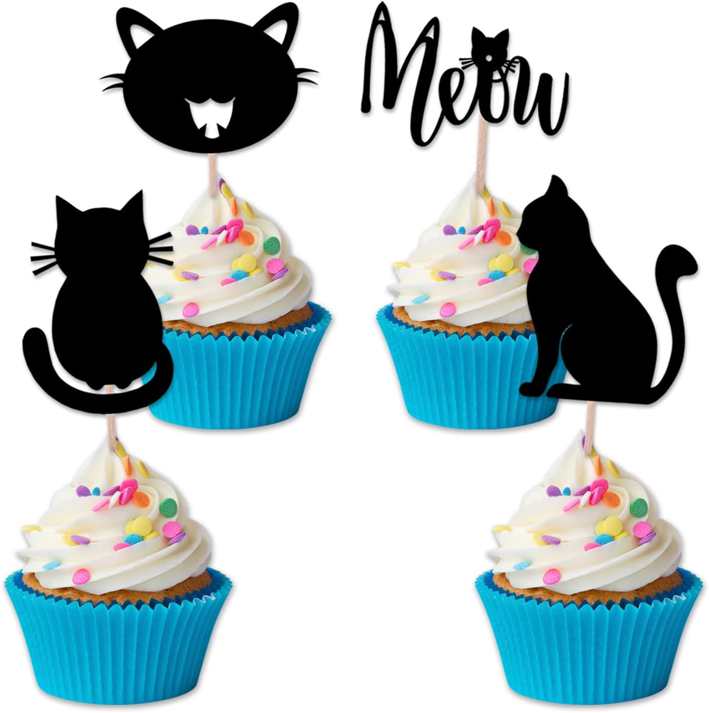 Amazon.com: TOOA Cute Cat Cupcake Toppers 24PCS Black Face Kitty Pets ...