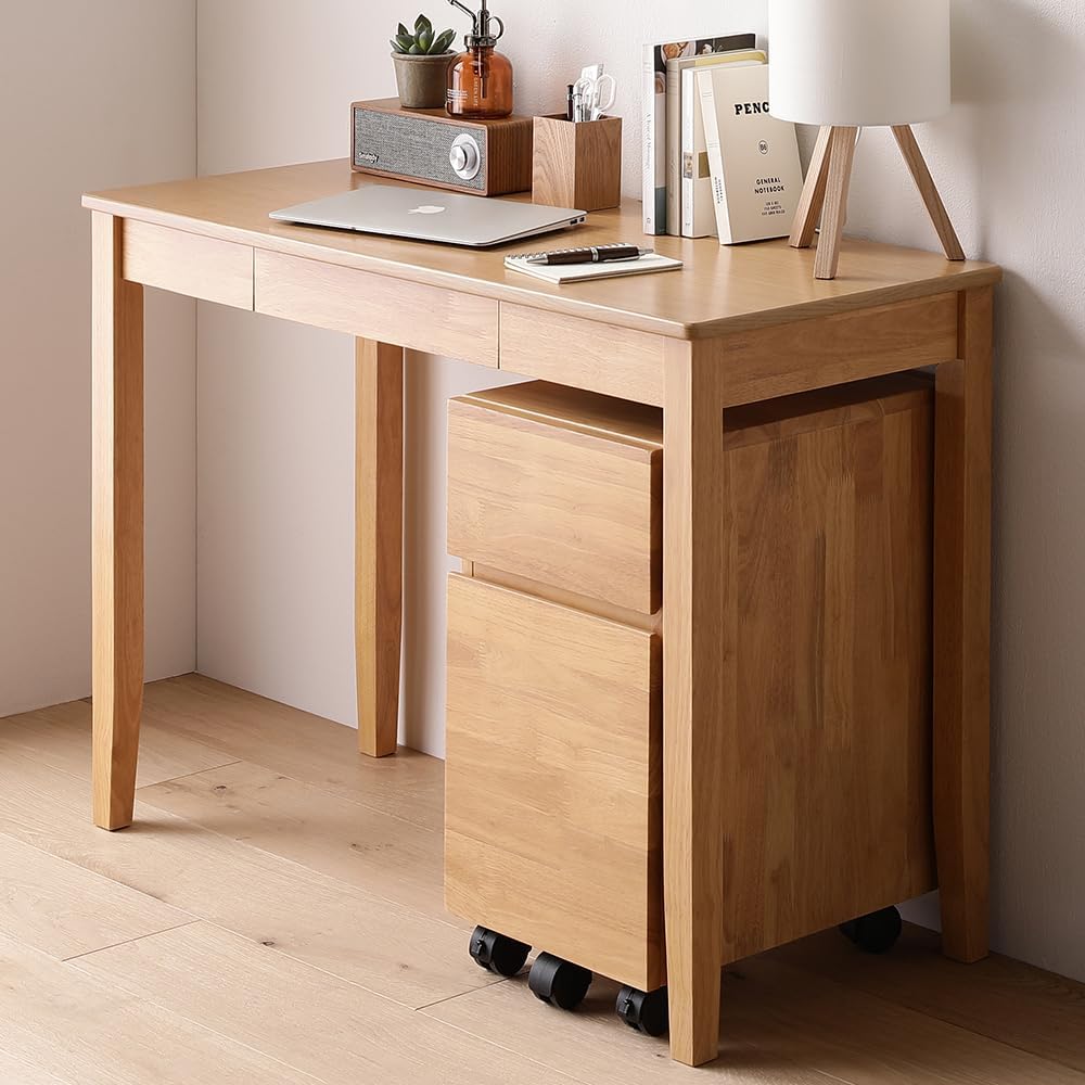Amazon | RASIK デスク 2点セット (デスク 100cm幅+キャビネット) ナチュラル 天然木 パソコン 勉強机 引き出し 収納 お客様組立 Keiju ケイユ | パソコン ...