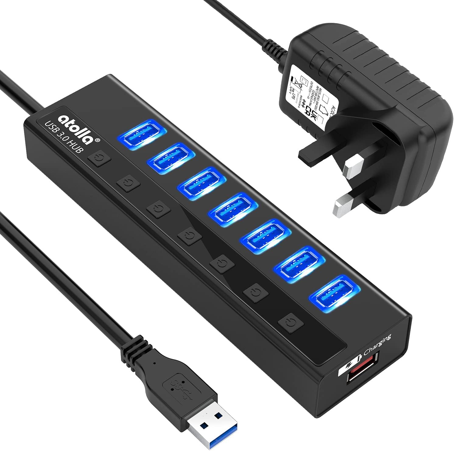 Powered USB Hub 3.0, atolla 7-Port USB Data Hub Splitter and One Smart ...