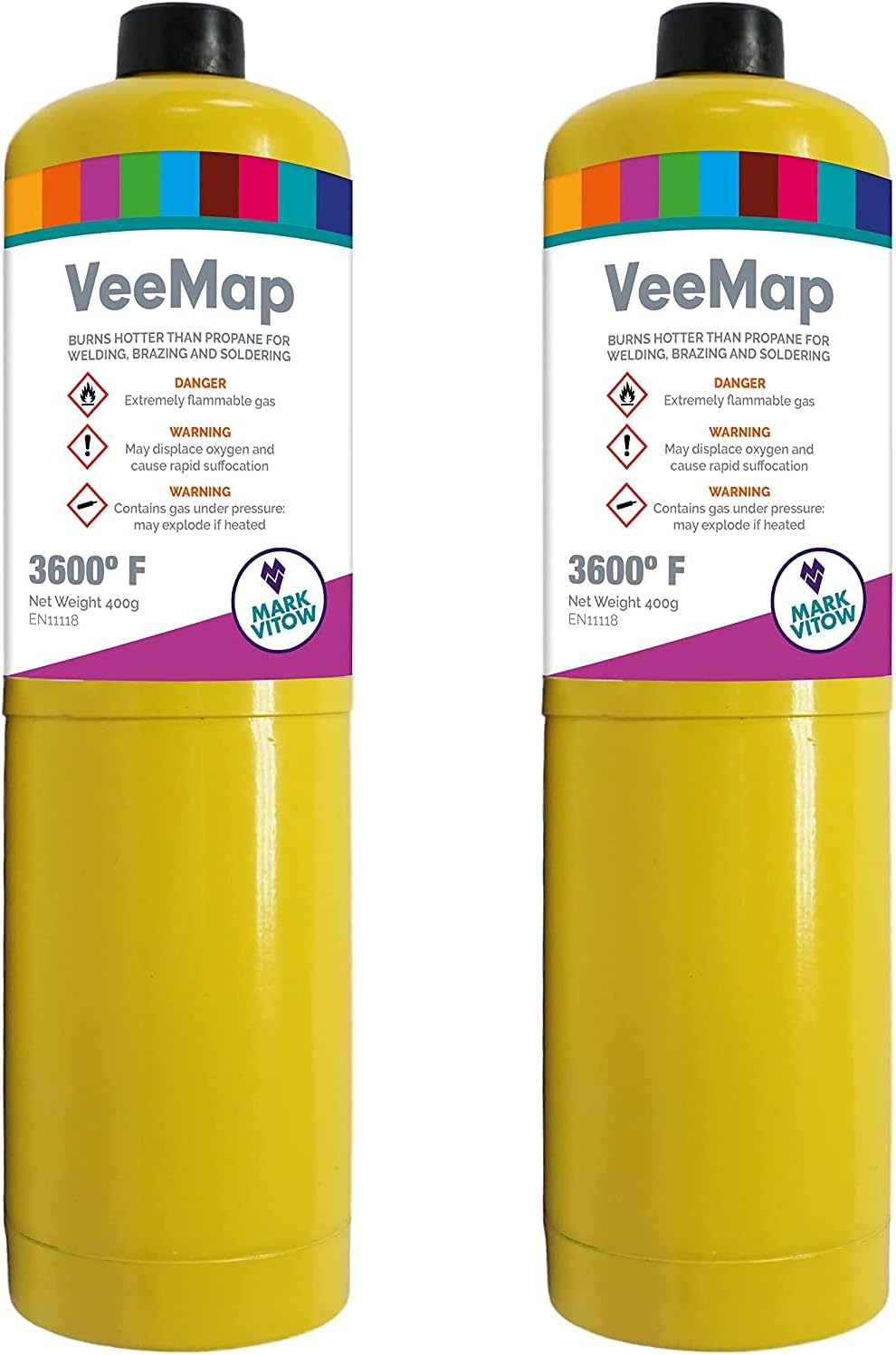 2 x Mark Vitow VMAP VeeMap MAPP Style Gas Cylinder, Yellow, 400g ...