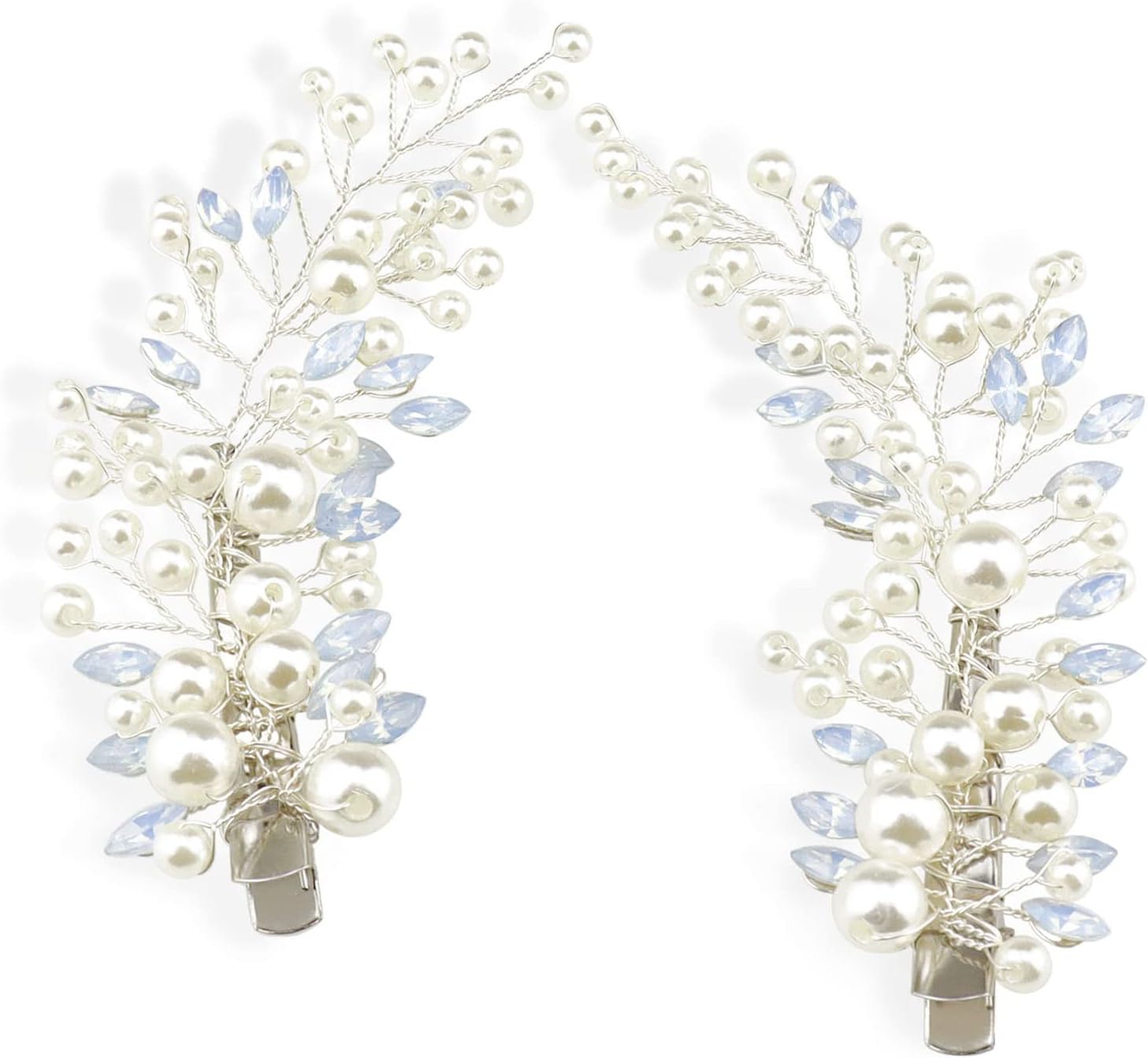 Amazon.com : Sppry Wedding Pearl Hair Clips（2 Pcs）- Rhinestone Hair ...