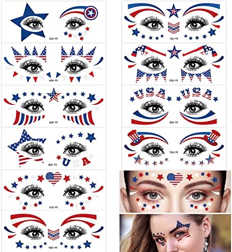 Amazon.com : 10 Sheets 4th of July Face Tattoo Stickers for Kids Adults ...