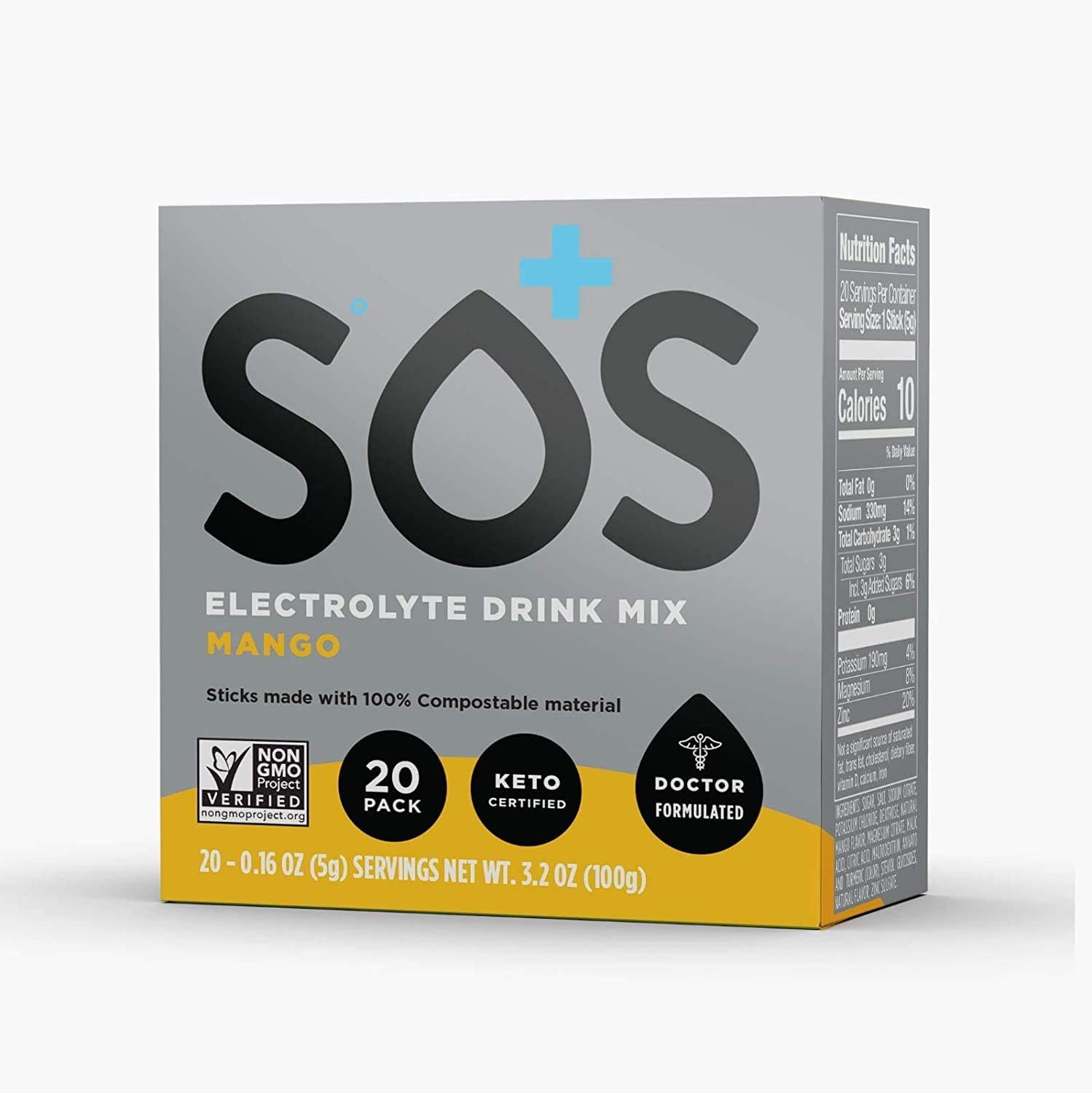 SOS Rehydrate Mango Electrolyte Powder, Easy Open Packets, Supplement ...