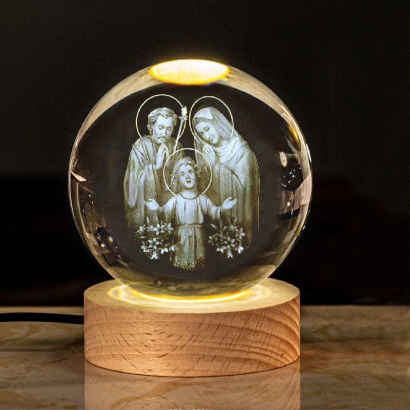 Amazon.com: Glowing Crystal Ball Night Light 3D Engraved Holy Family ...