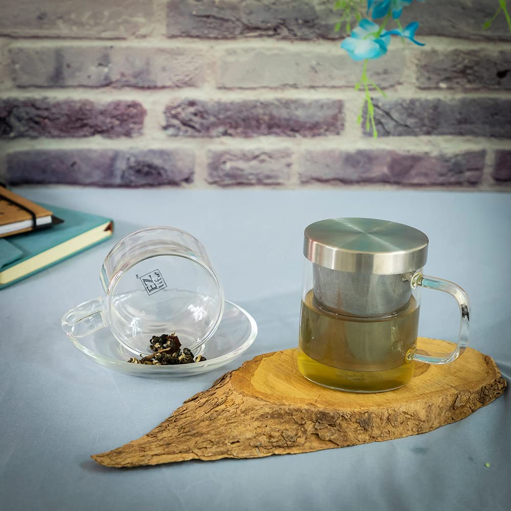 EZ Life Glass Mug with Steel Infuser & Lid - Borosilicate Glass ...