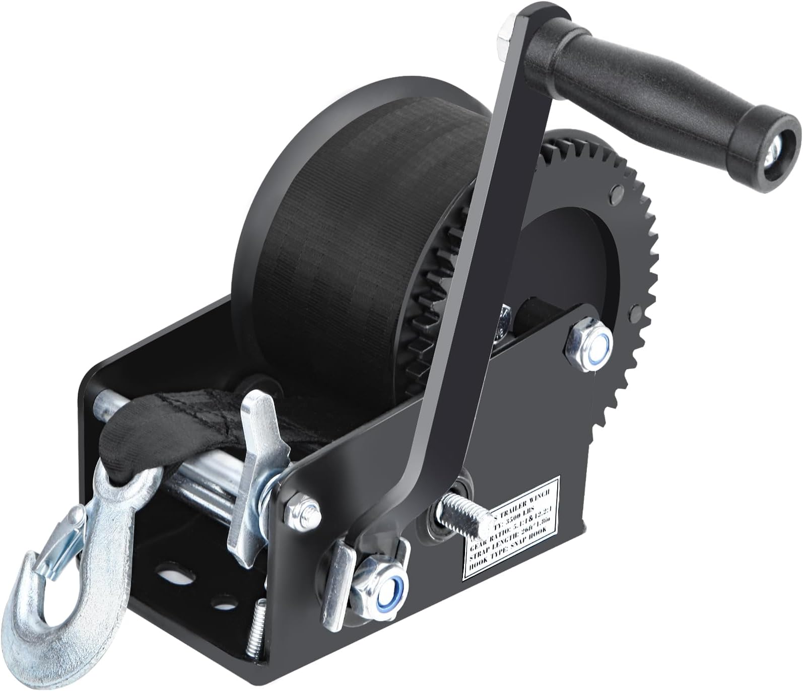 Vevitts Boat Trailer Hand Winch 3500lbs Heavy Duty Hook with 26ft Black ...